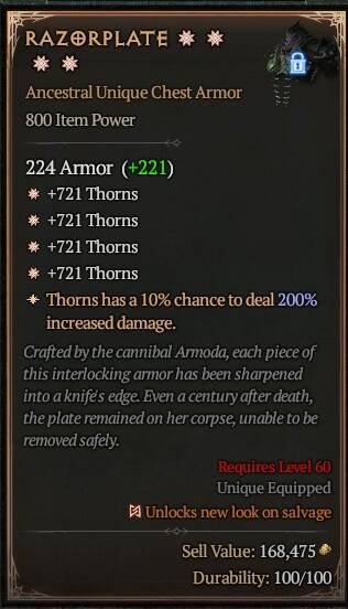 Buy Diablo 4 Razorplate 4GA Max Roll Thorns Barb | MMOJUGG.COM